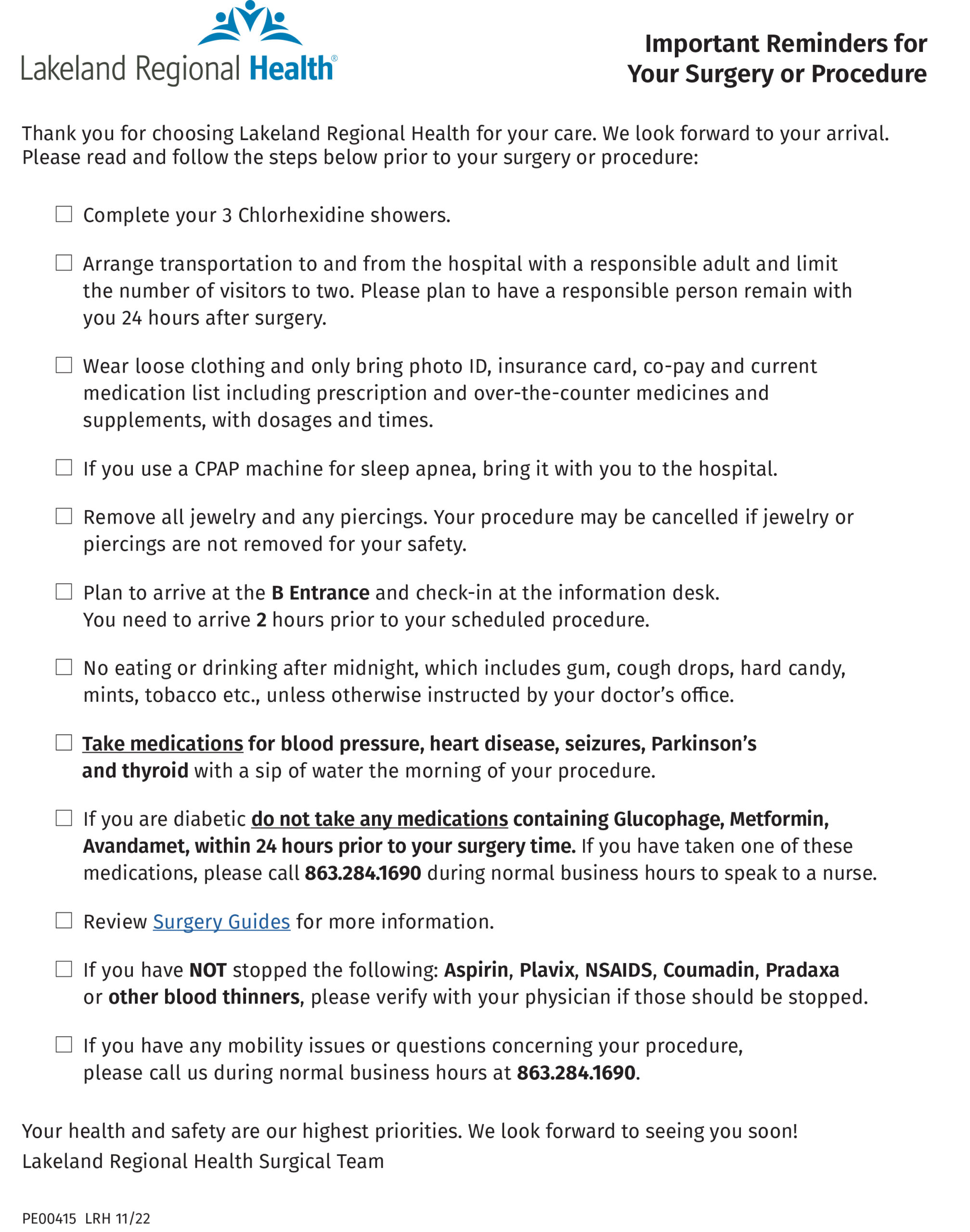 Surgery Reminders - Lakeland Regional Health